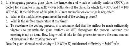 Solved In a tempering process, glass plate, the temperature | Chegg.com