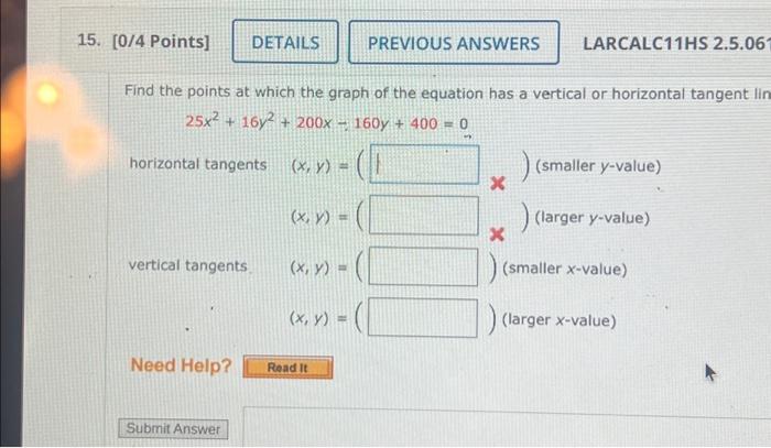 Solved 15. [0/4 Points] horizontal tangents vertical | Chegg.com