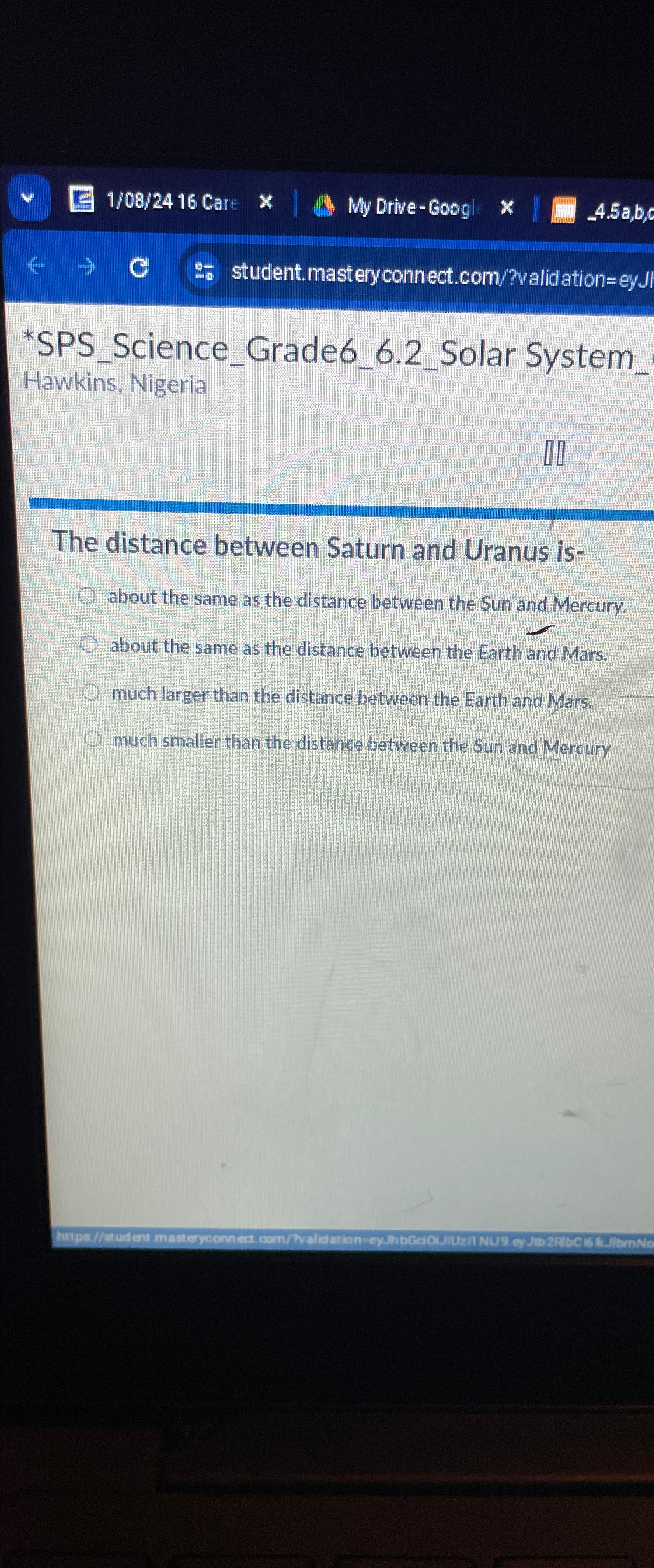 Solved *SPS_Science_Grade6_6.2_Solar SystemHawkins, | Chegg.com