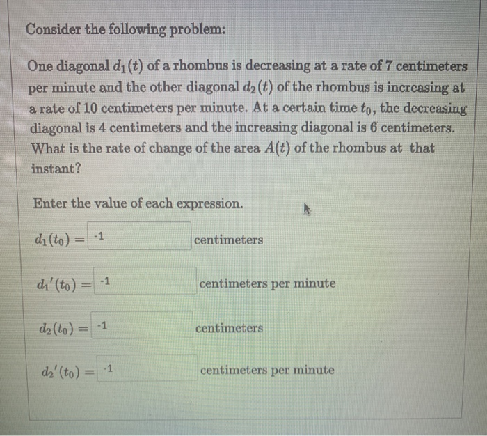 Solved Consider the following problem: One diagonal di(t) of | Chegg.com