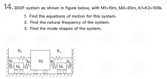 Solved 14. 3DOF system as shown in figure below, with M1=10 | Chegg.com