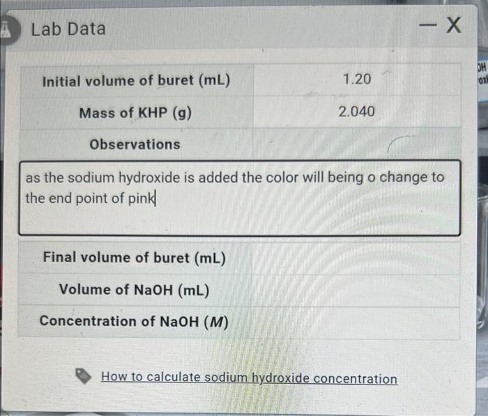 Solved a Lab Data \begin{tabular}{l} Initial volume of buret | Chegg.com