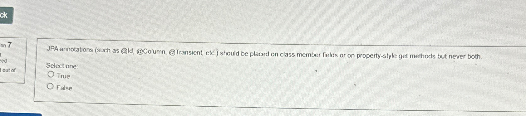 Solved JPA annotations (such as @Id, ﻿@Column, @Transient, | Chegg.com