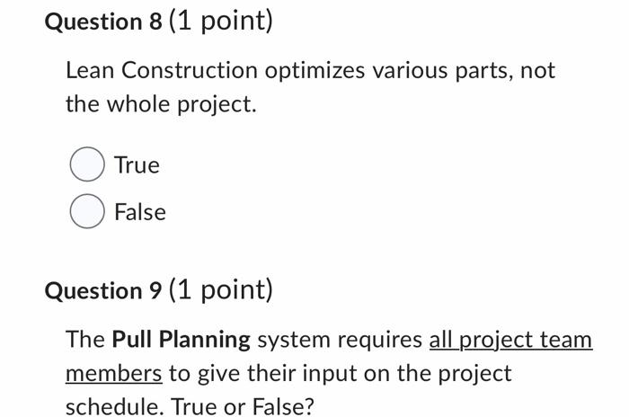 Solved Lean Construction optimizes various parts, not the | Chegg.com