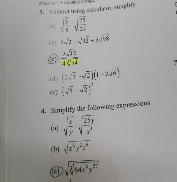 Solved 3. Without using calculator, simplify Chapter 1 | Chegg.com