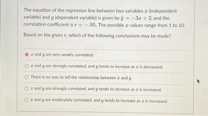 The equation of the regression line between two | Chegg.com