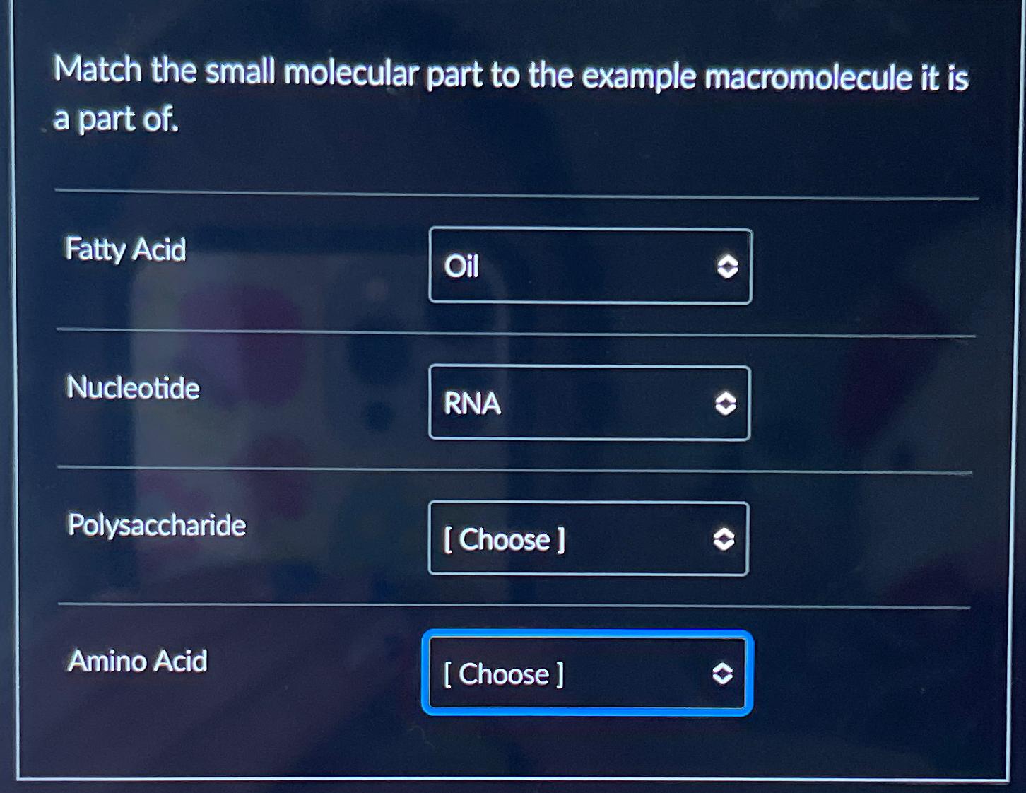 Solved Match the small molecular part to the example | Chegg.com