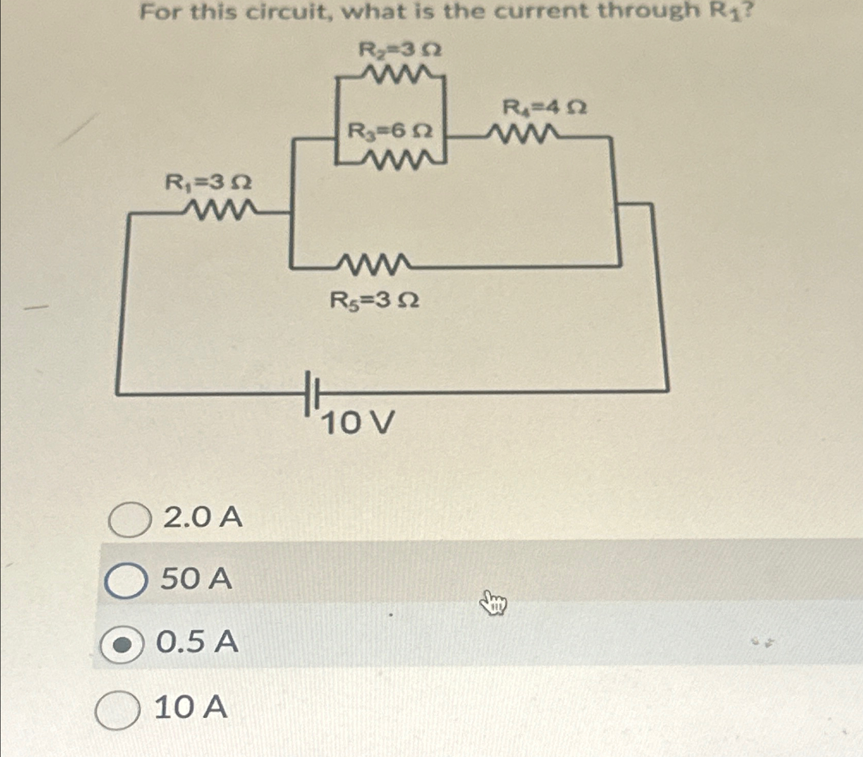 Solved For this circuit, what is the current through | Chegg.com