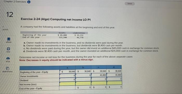 Solved Exercise 2-24 (Algo) Computing net income LO P1 A | Chegg.com