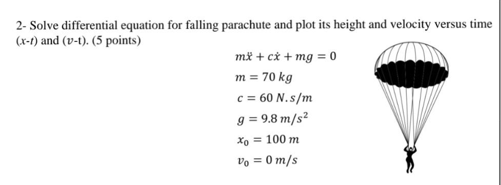 Solved 2- Solve differential equation for falling parachute | Chegg.com