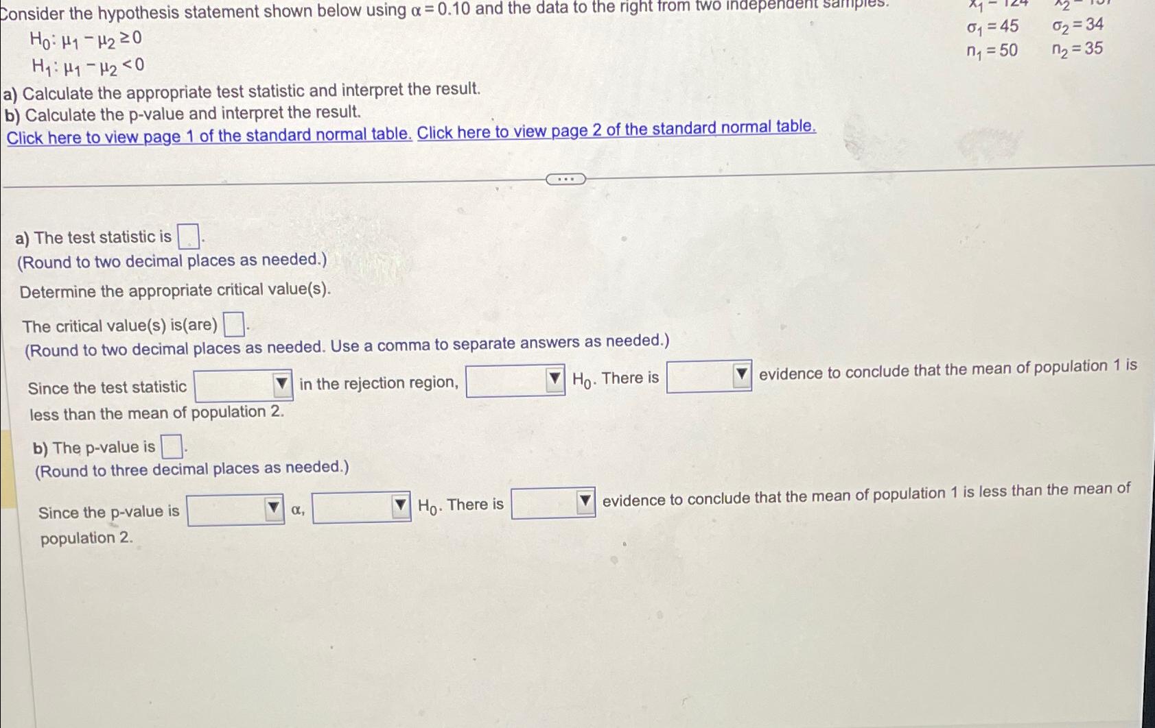 Consider the hypothesis statement shown below using | Chegg.com