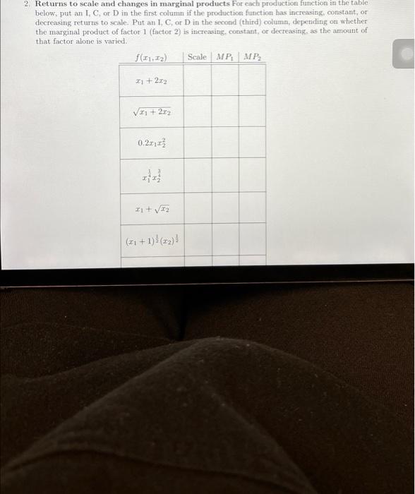 Solved 2. Returns to scale and changes in marginal products | Chegg.com