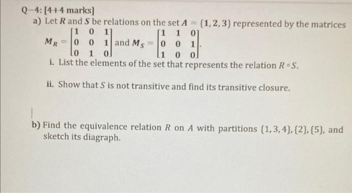 Solved a) Let R and S be relations on the set A={1,2,3} | Chegg.com