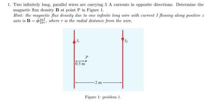 Solved 1. Two infinitely long, parallel wires are carrying 5 | Chegg.com