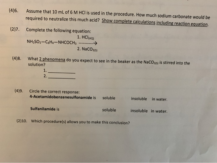 Assume that 10 mL of 6 M HCl is used in the | Chegg.com
