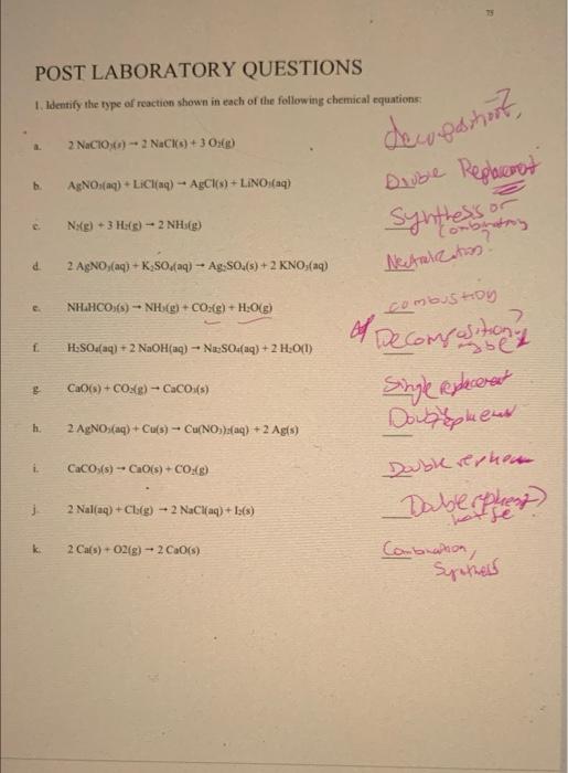 Solved POST LABORATORY QUESTIONS 1. Identify the type of | Chegg.com