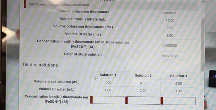 Solved colorless 10.00 Verify your concentration calculation | Chegg.com
