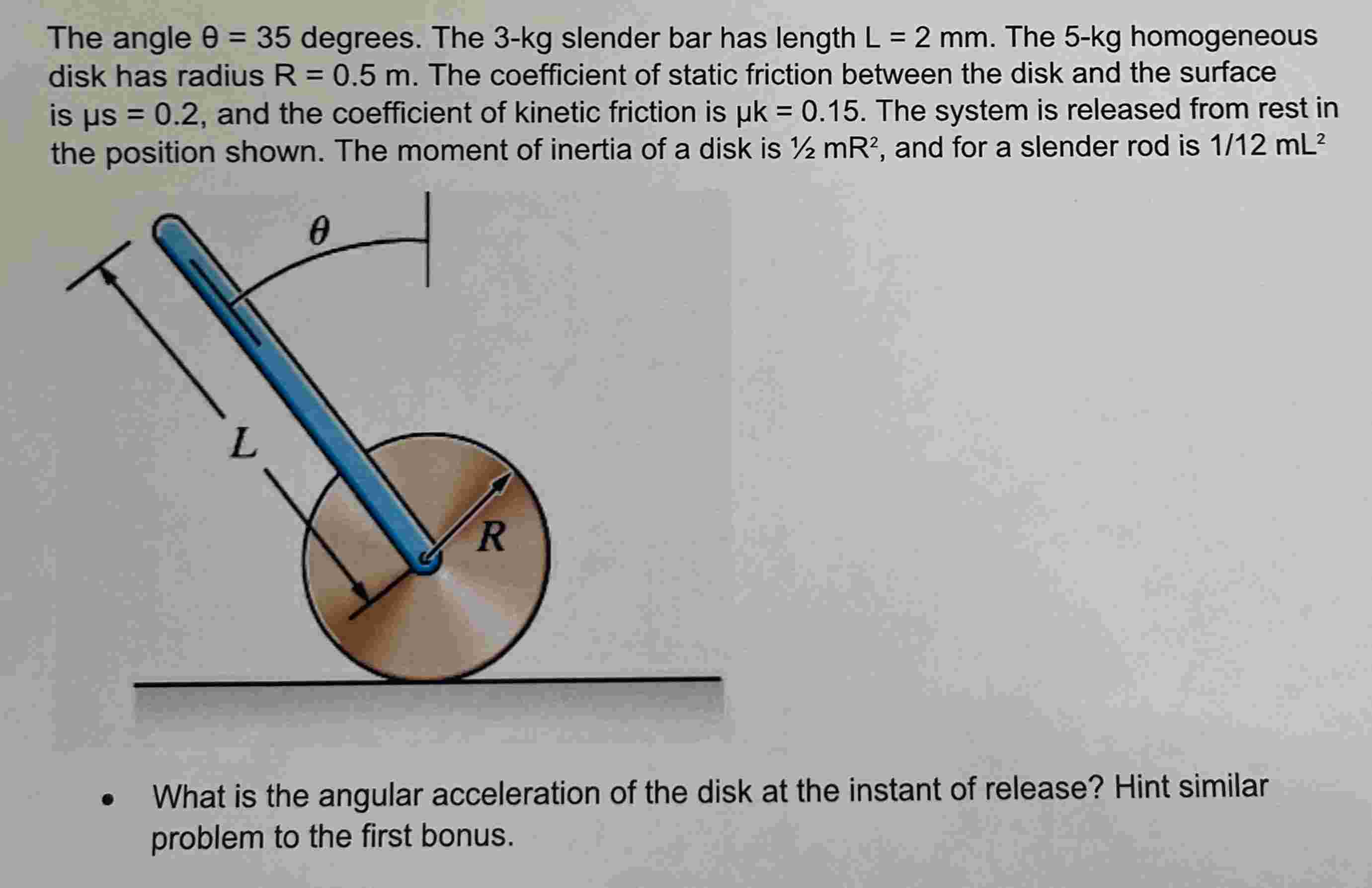 Solved The angle \theta =35 ﻿degrees. The 3-kg slender bar | Chegg.com
