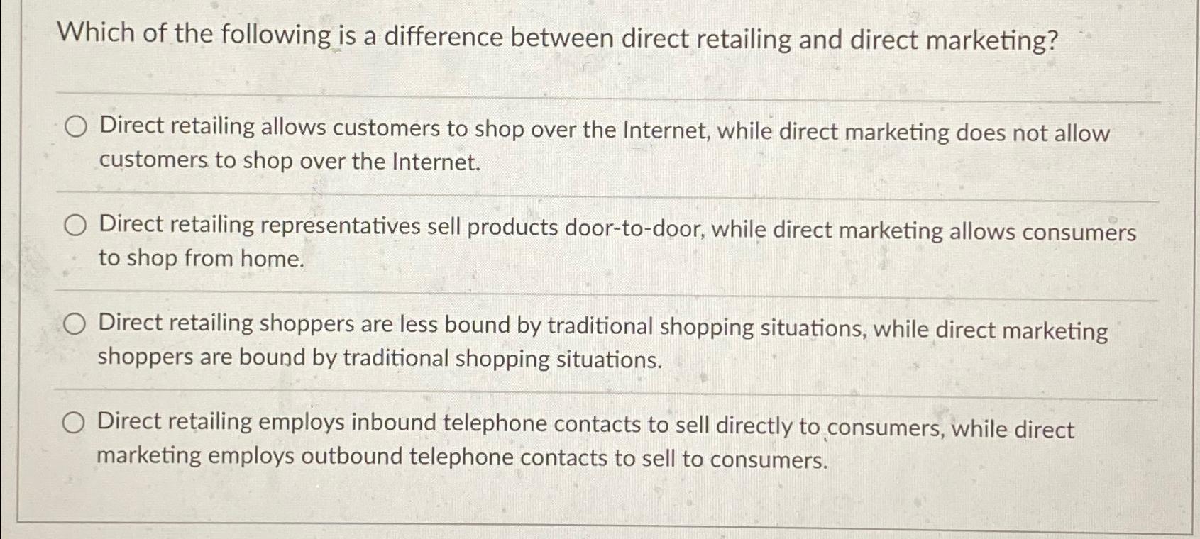 Solved Which of the following is a difference between direct | Chegg.com