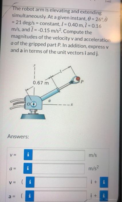 Solved The robot arm is elevating and extending | Chegg.com
