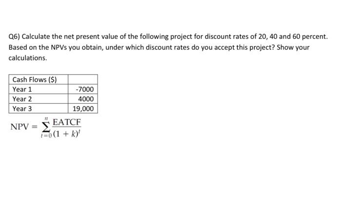 Q6) Calculate the net present value of the following | Chegg.com