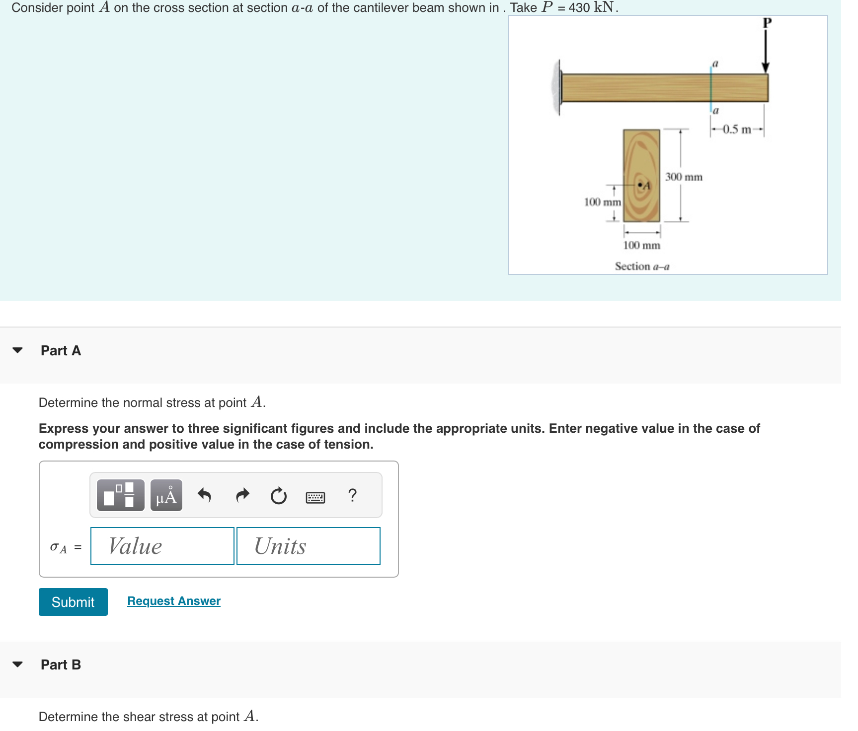 Solved Consider point A ﻿on the cross section at section a-a | Chegg.com