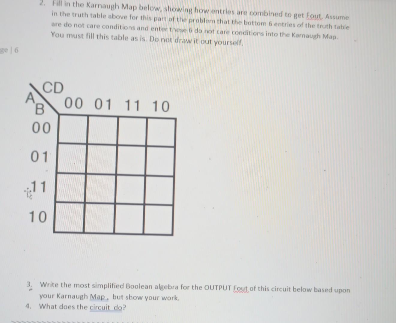 2. Fill in the Karnaugh Map below, showing how | Chegg.com