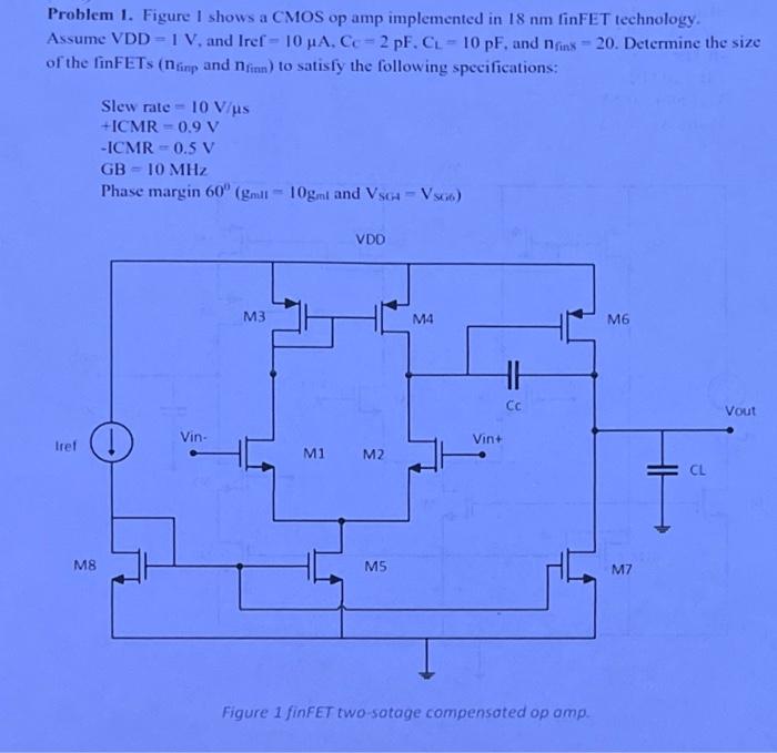 Solved Problem 1. Figure 1 shows a CMOS op amp implemented | Chegg.com
