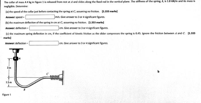 Solved The collar of mass 4,4 kg in Figure 1 is released | Chegg.com