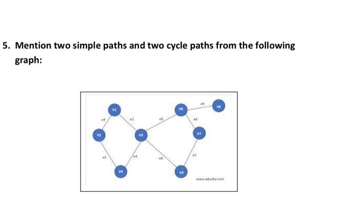 Solved 5. Mention two simple paths and two cycle paths from | Chegg.com