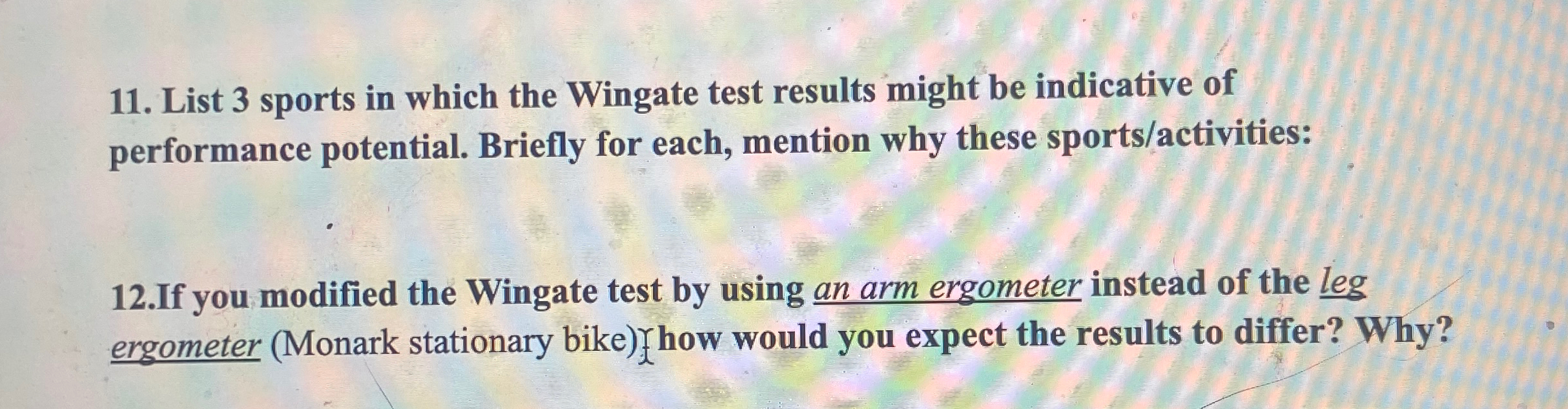 Solved List 3 ﻿sports in which the Wingate test results | Chegg.com