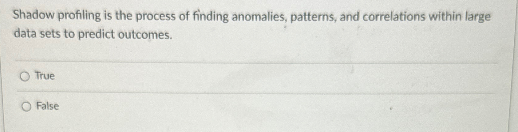 Solved Shadow profiling is the process of finding anomalies, | Chegg.com