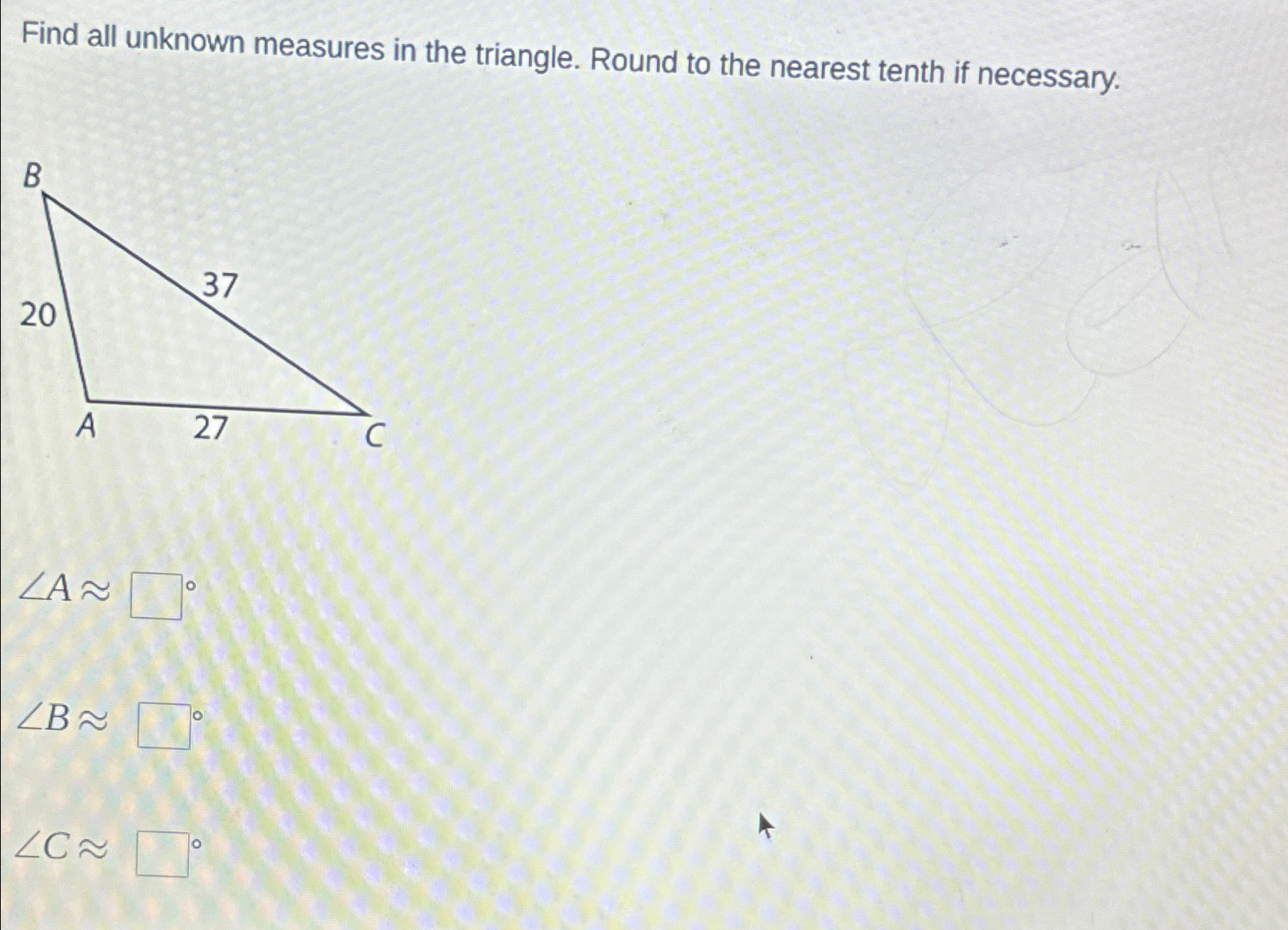 Solved Find all unknown measures in the triangle. Round to | Chegg.com