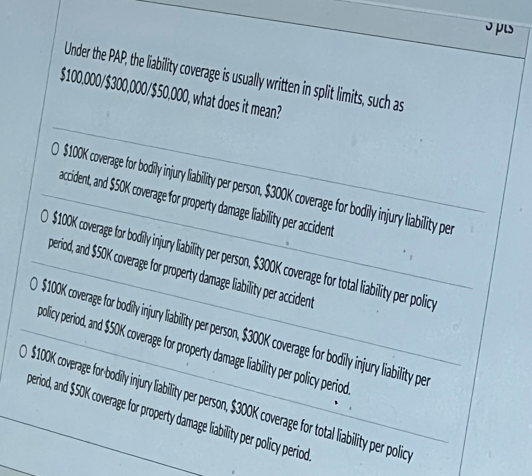Solved vpisUnder the PAP, the liability coverage is usually | Chegg.com