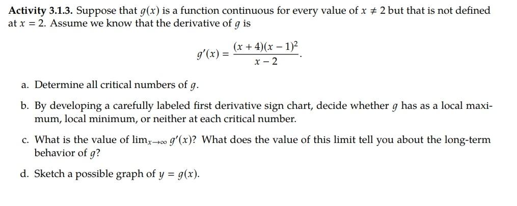 Solved Activity 3.1.3. Suppose that g(x) is a function | Chegg.com