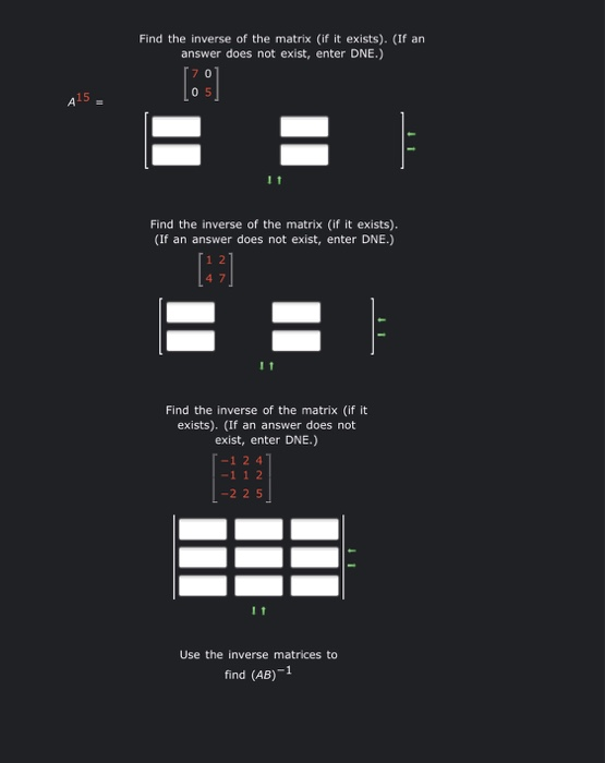 Solved Find the inverse of the matrix (if it exists). (If an | Chegg.com