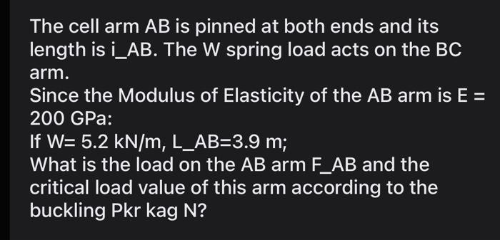 Solved The cell arm AB is pinned at both ends and its length | Chegg.com