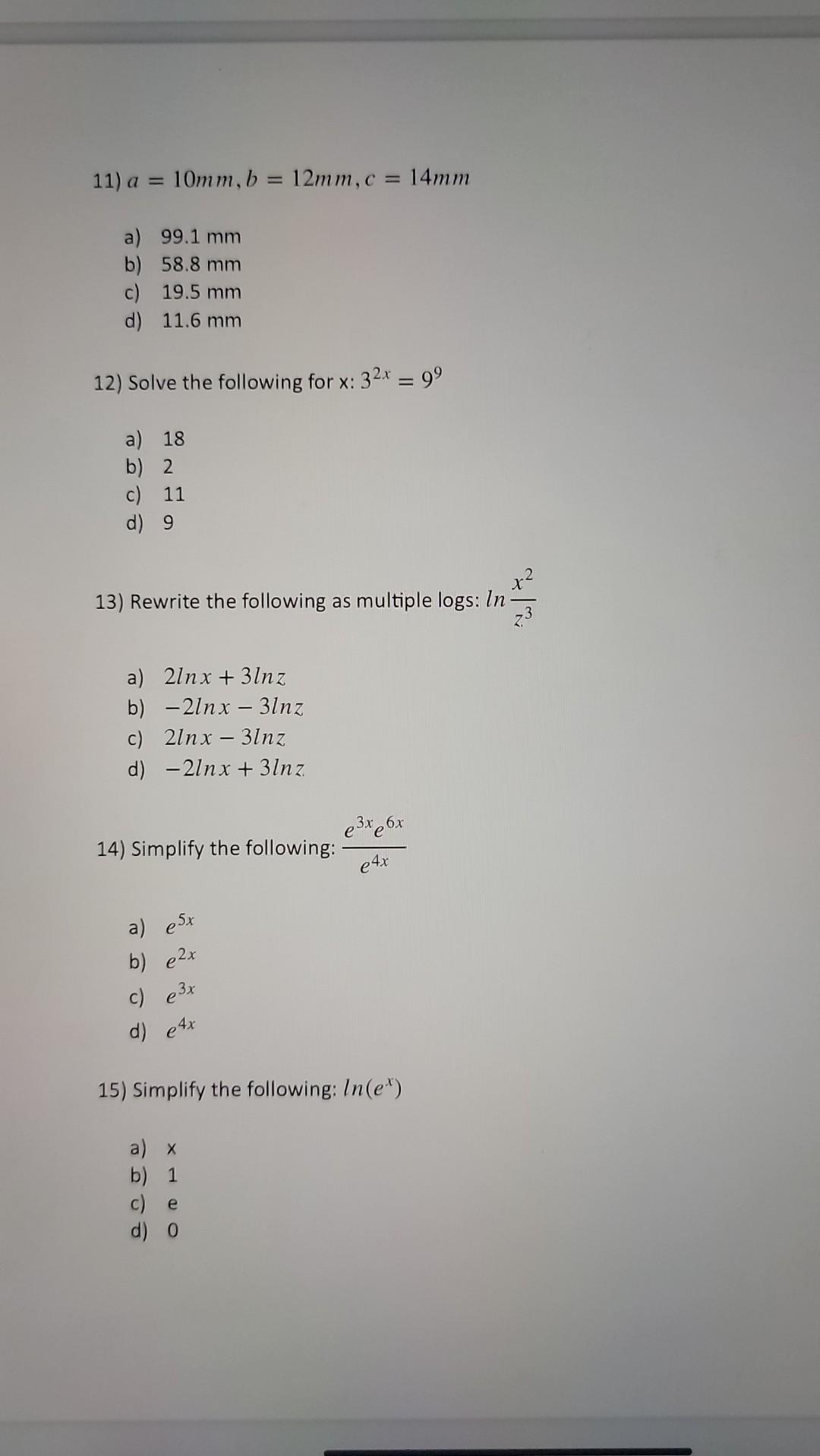 Solved 11) a=10 mm,b=12 mm,c=14 mm a) 99.1 mm b) 58.8 mm c) | Chegg.com