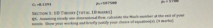 Solved C1=0.1391 po=107500 SECTION 1: 1D THEORY (TOTAL 18 | Chegg.com