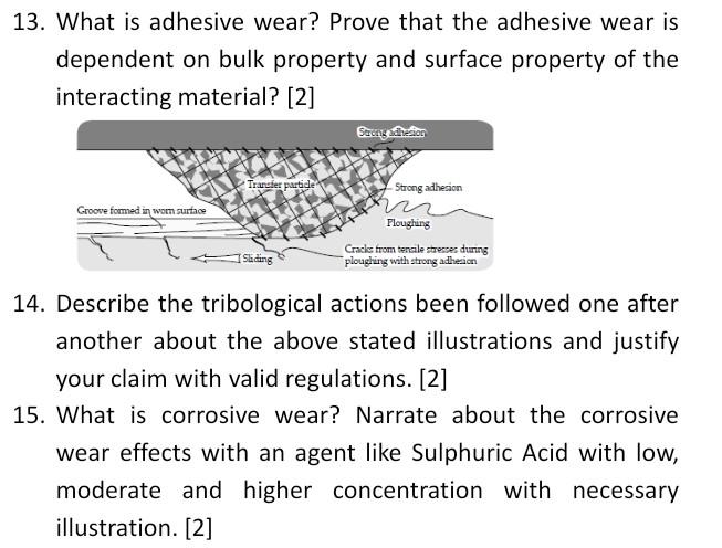 Solved 13. What is adhesive wear? Prove that the adhesive | Chegg.com