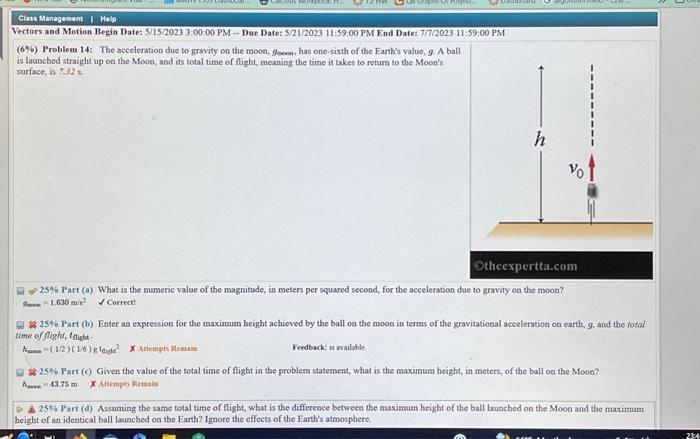 Solved (6\%) Problem 14: The acceleration due to gravity on | Chegg.com