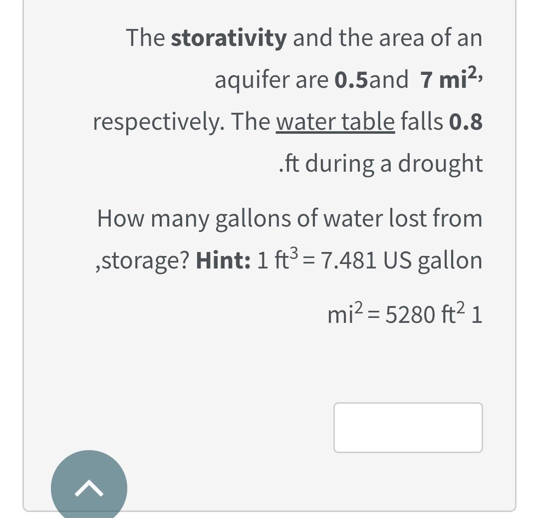 Solved The storativity and the area of an aquifer are 0.5and | Chegg.com
