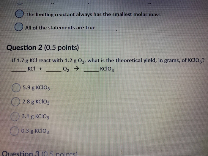 Solved The limiting reactant always has the smallest molar | Chegg.com