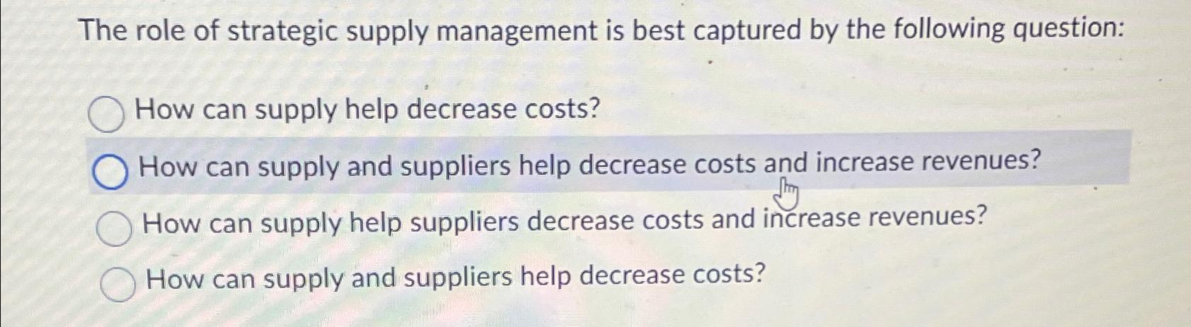 Solved The role of strategic supply management is best | Chegg.com