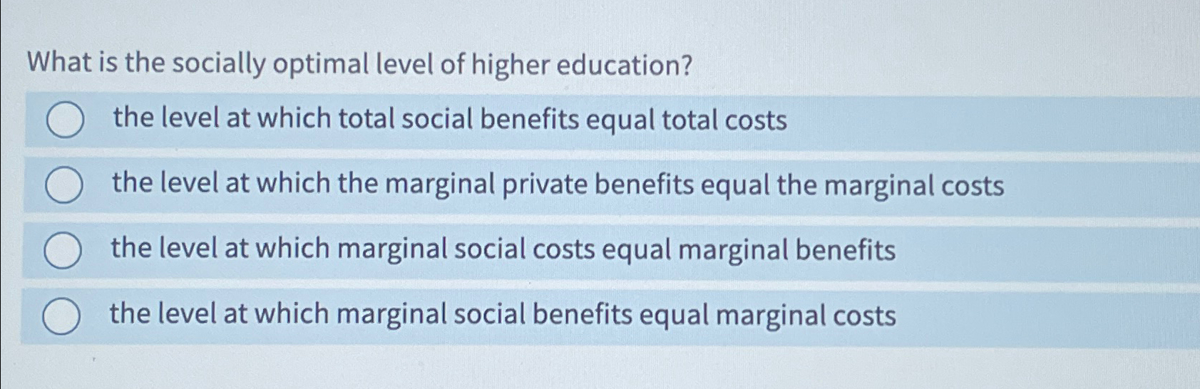 Solved What is the socially optimal level of higher | Chegg.com