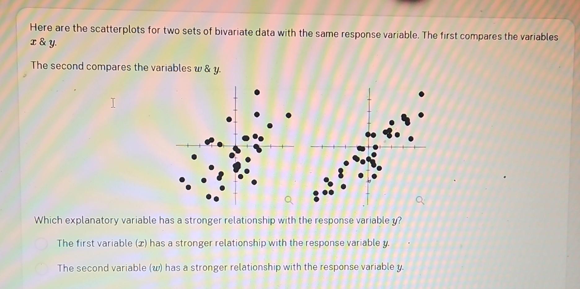 Solved Here are the scatterplots for two sets of bivariate | Chegg.com