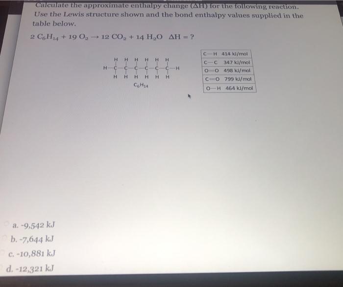 Solved Calculate the approximate enthalpy change (Al) for | Chegg.com