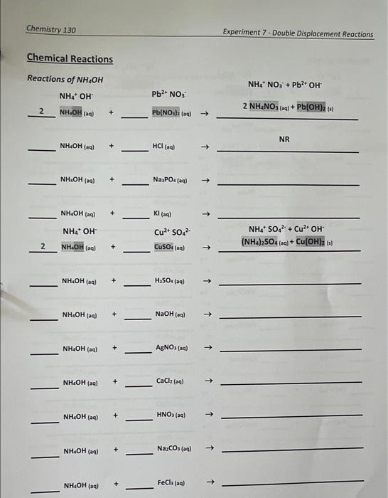 Solved Chemistry 130 Experiment 7 - Double Displacement | Chegg.com