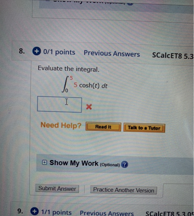 Solved + 0/1 points 8. Previous Answers sCalcET8 5.3 | Chegg.com