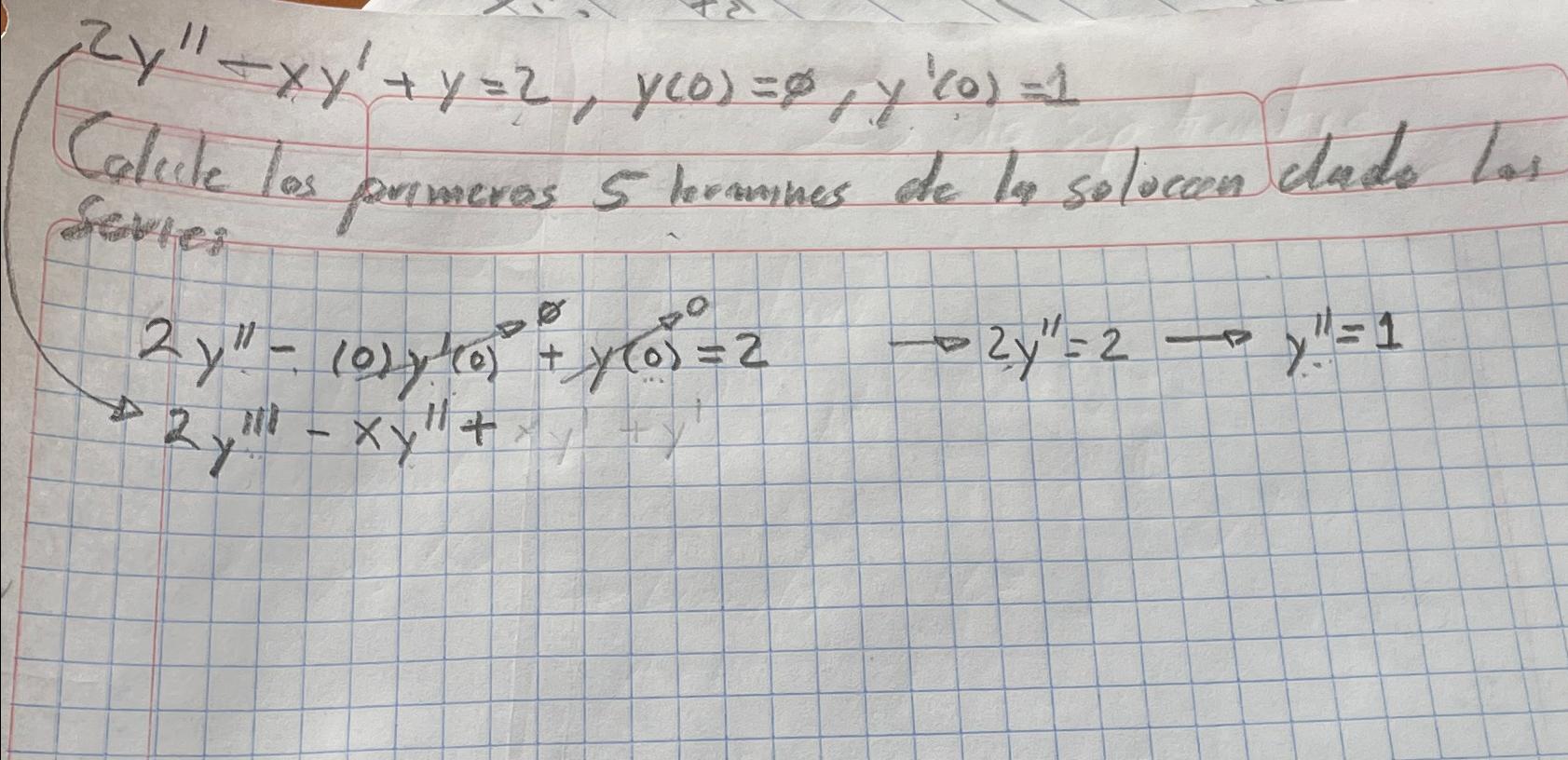 Solved z2y''-xy'+y=2,y(0)=O,y'(0)=1Calcele los primeros 5 | Chegg.com Solved z2y''-xy'+y=2,y(0)=O,y'(0)=1Calcele los primeros 5 | Chegg.com